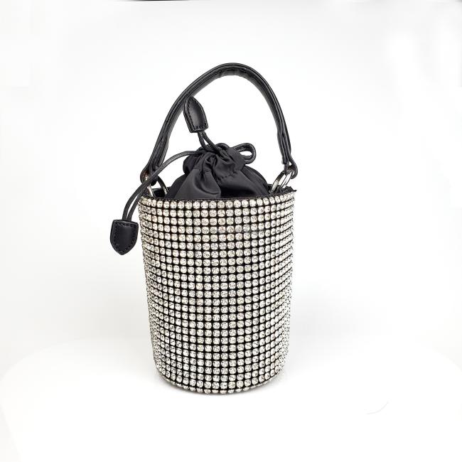 Factory Wholesale Crystal Bucket Mobile Bag, Crystal Bucket Bag with Crossbody Strap, mini crystal-embellished leather handbags