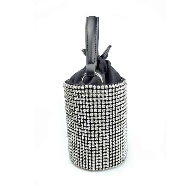 Factory Wholesale Crystal Bucket Mobile Bag, Crystal Bucket Bag with Crossbody Strap, mini crystal-embellished leather handbags