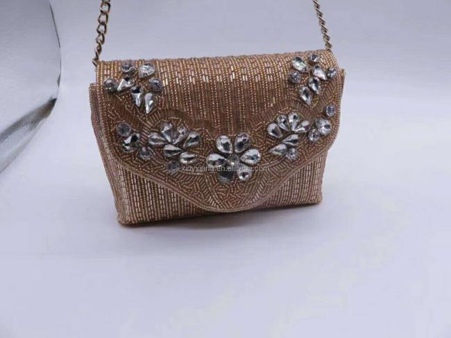 Factory Wholesale Vintage Beaded Clam Shell Evening Bag, Beaded Seashell Clam Shell Purse Evening Bag With Gold Tone Chain Strap