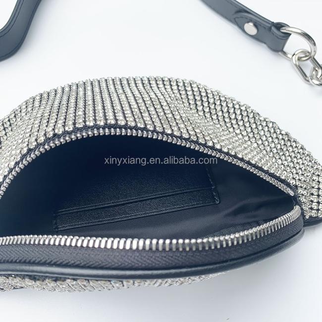Factory Wholesale Womens Rhinestone Studded Fanny Waist Pack, Crystal Rhinestone-embellished Mini Fanny Bag