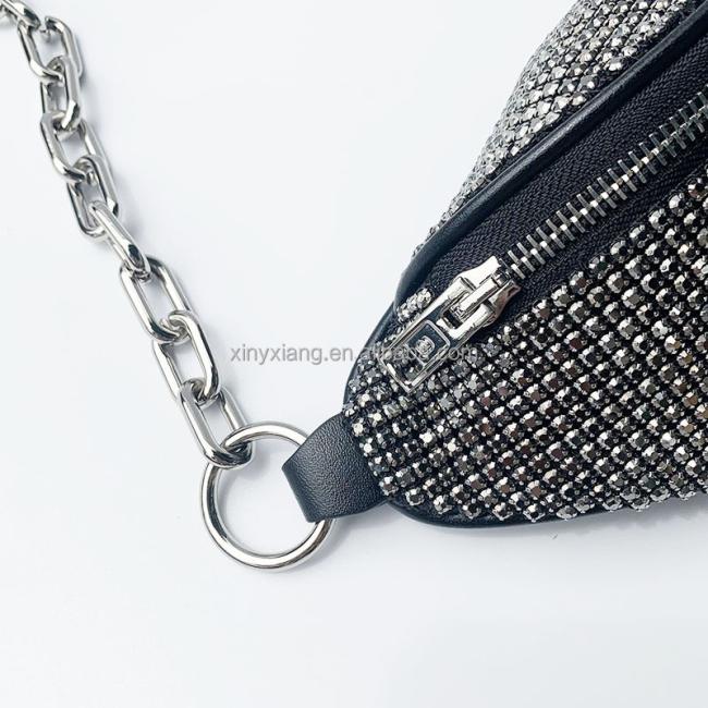 Factory Wholesale Womens Rhinestone Studded Fanny Waist Pack, Crystal Rhinestone-embellished Mini Fanny Bag