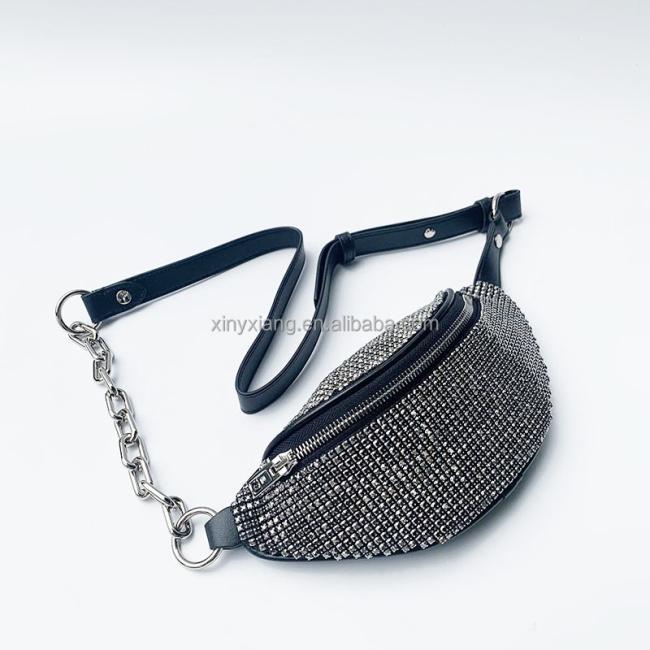 Factory Wholesale Womens Rhinestone Studded Fanny Waist Pack, Crystal Rhinestone-embellished Mini Fanny Bag