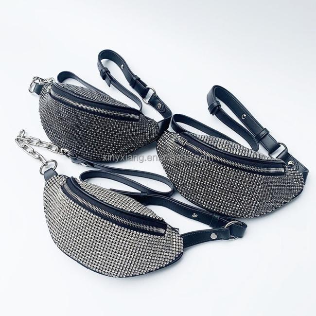 Factory Wholesale Womens Rhinestone Studded Fanny Waist Pack, Crystal Rhinestone-embellished Mini Fanny Bag