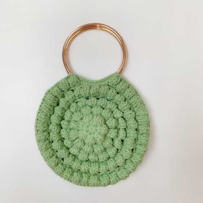 Factory Custom Tote Bag Hand Crochet Cotton Sturdy Funky Recycled Yarn, Sun Flower Beach Crochet Round Straw Tote Bag