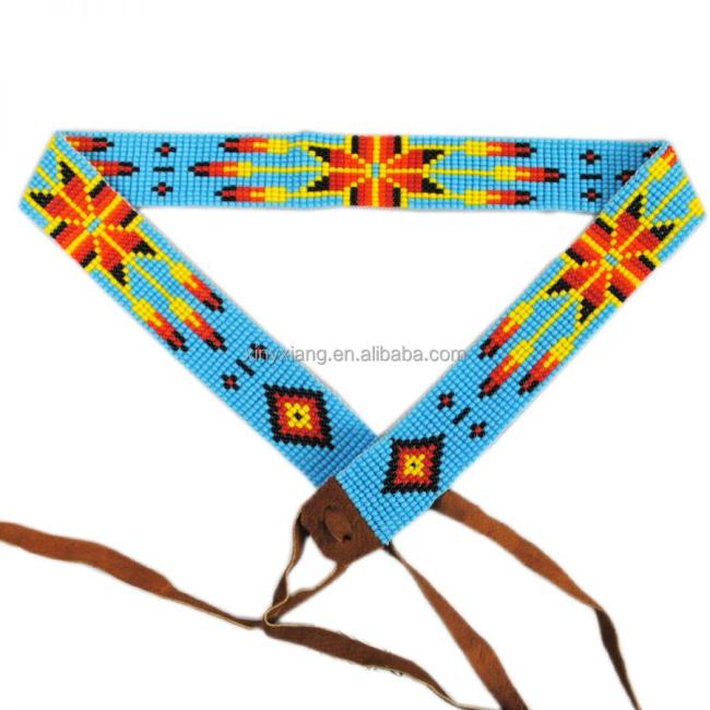 Factory Custom Beaded Stretch Belt, vintage beaded stretch belt with teak wood buckle, Rainbow Handmade Beaded Stretchy Belt