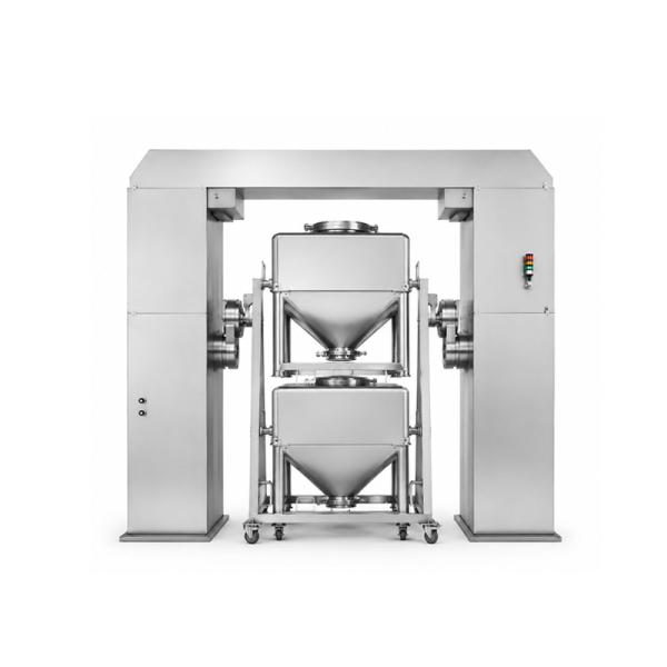 Quality Double Column Hopper Pharmaceutical Powder Mixer Automatic Lifting Bin Blender for sale