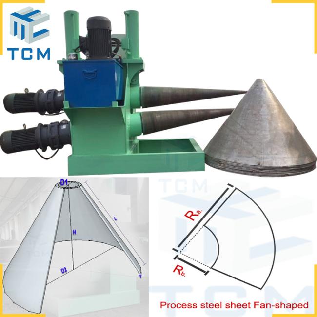 Close-up view of steel cone rolling machine components