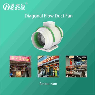 China 4 Inch Extractor Fan Ducting ABS Plastic Oblique Flow Ventilation Safety Protection For Restaurants for sale