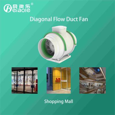 China 10 Inch Industrial Duct Fan Ceiling Mounted Oblique Flow Round Plastic For Shopping Mall for sale