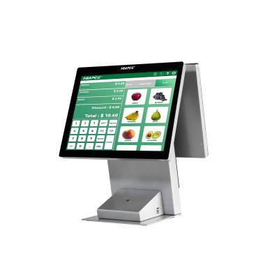 China Dual Screen 15 Inch Pos System Retail Touch Screen Cash Register with Metal Housing for sale