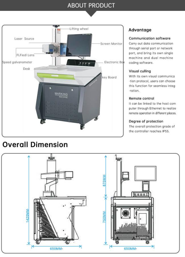 Laser marking machine front view showing control panel and marking area