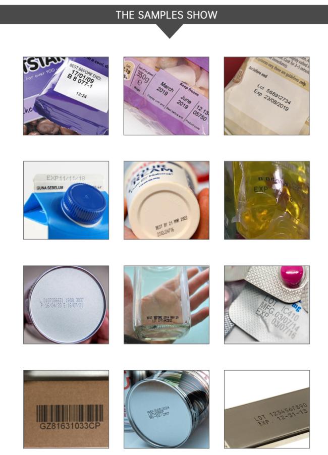 CT160 printer printing sample codes on various materials