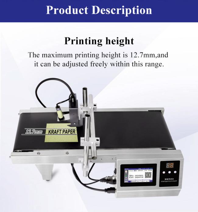 Front view of conveyor with integrated TIJ inkjet coding printer