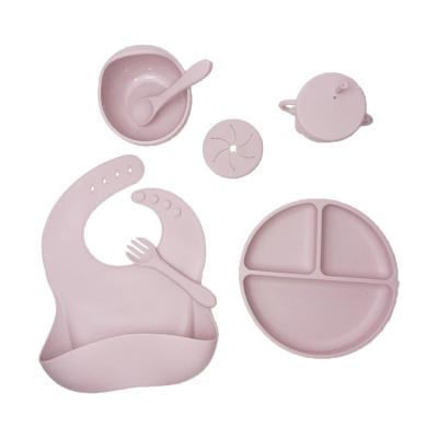 China Unbreakable Suction Baby Silicone Feeding Set 5pcs Food Grade With Sippy Cup for sale