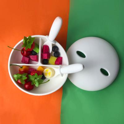 China Baby Feeding Silicone Suction Divided Plate With Lid BPA Free Bunny Shape for sale