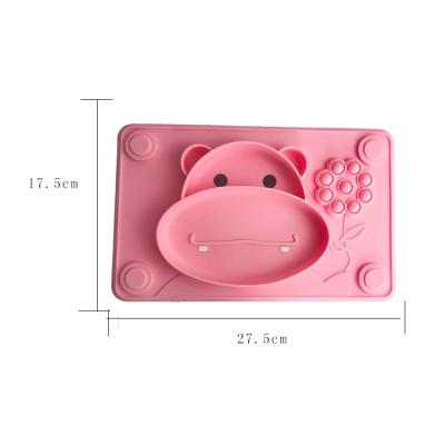 China Pink Silicone Baby Tray Food Grade Cow Shape BPA Free Feeding Suction Plate for sale