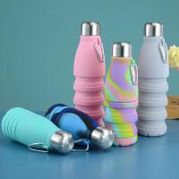 China Silicone Foldable Biodegradable Reusable Water Bottles 550ml Grey Customized for sale