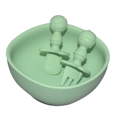 China 6 Pcs Silicone Baby Feeding Plates Sets With Cup Bib Fork Spoon MHC Tableware Nontoxic for sale