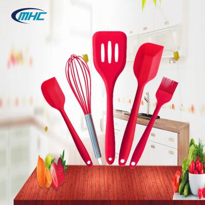 China Silicone Kitchenware Set 5-Piece Baking Tool Spatula Oil Brush Egg Beater Cooking Spoon Dishwasher Safe Non-Stick for sale