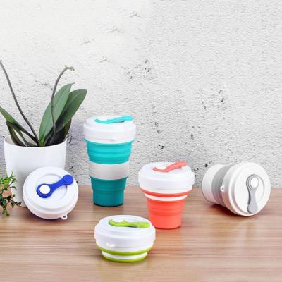 China Portable Travel Eco-Friendly Silicone Leak-Proof Foldable Travel Cup Space-Saving Reusable Coffee Cup Set With Lid for sale