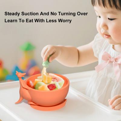 China Portable Baby Silicone Suction Bowl with Silicone Lid Kangaroo Shape Spill Proof Toddler Feeding Dish  Baby Gift Set for sale