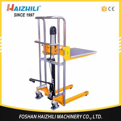 China Multi function light weight 400kg 800lb 1500mm hydraulic manual stacker with price for sale