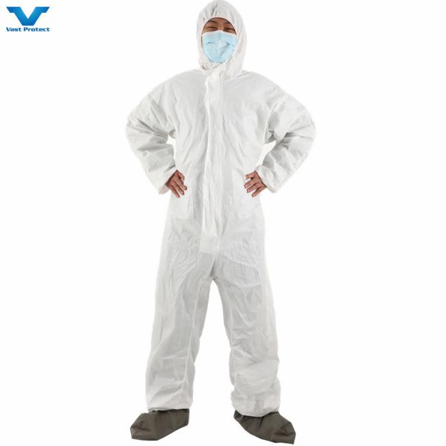 CE Cat 3 Type 5 6 Anti-Static En1149 Disposable Microporous Coveralls with Grey Anti-Slip Bootscover