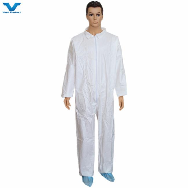 CE Cat 3 Type 5 6 Microporous White Disposable Coveralls with Grey Anti-Slip Bootscover