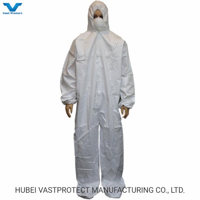 CE Cat 3 Type 5 6 Microporous White Disposable Coveralls with Grey Anti-Slip Shoe Cover