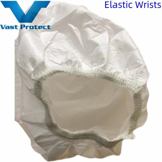 Disposable White Abrasion &amp; Tear Resistant Hypo-Allergenic Fabric Microporous Protective Coverall