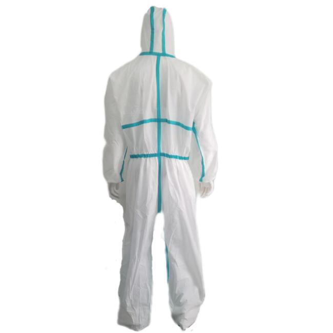 Isolation Coverall Waterproof Anti-Static SMS Nonwoven White Coveralls with Stick Strip