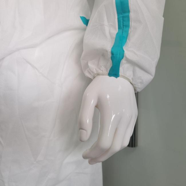 Isolation Coverall Waterproof Anti-Static SMS Nonwoven White Coveralls with Stick Strip