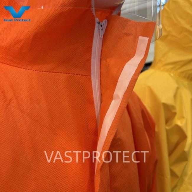Disposable Orange Safety Reflective Tape SMS 56GSM PPE Coveralls