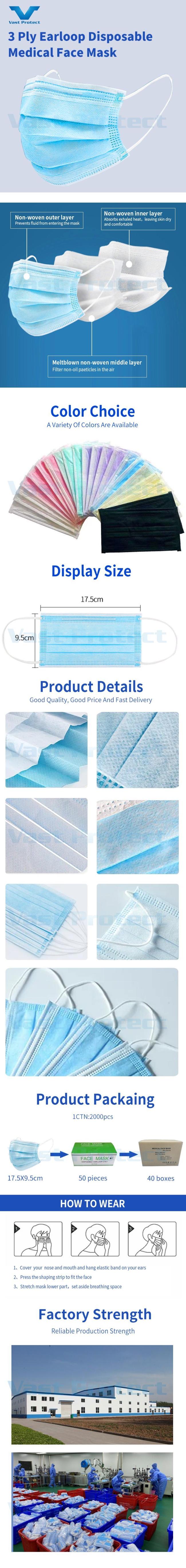 PP 3ply Earloop Non-Woven Disposable Face Mask