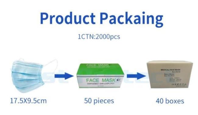 ISO13485 Disposable Dust Mask Blue Earloop Typeiir 3ply Face Mask
