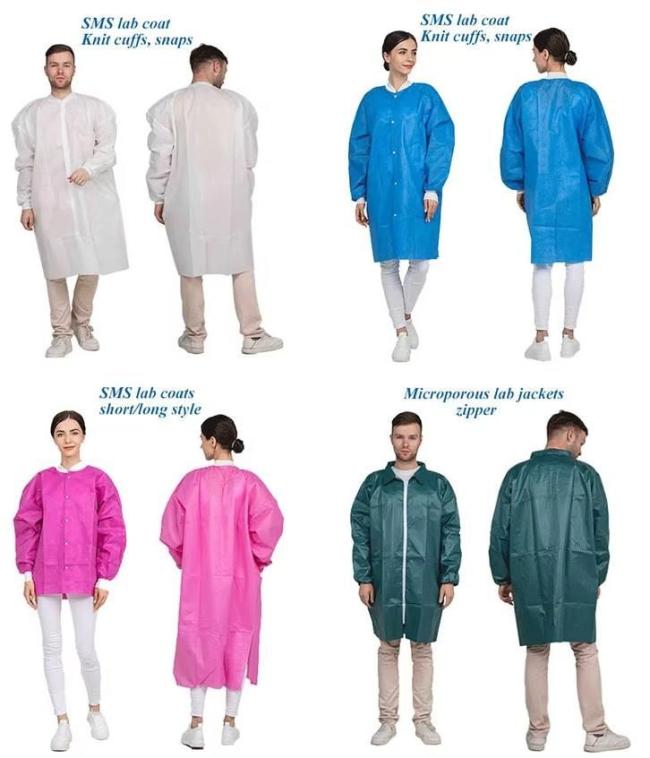 White Polypropylene Disposable Long Sleeve Lab Coat, Snap Front, No Pockets, Open Wrist