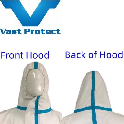 Cina 202 X 128 cm Microfilm Tissu Coverall con cappuccio e blu Tape Protective Clothing in vendita