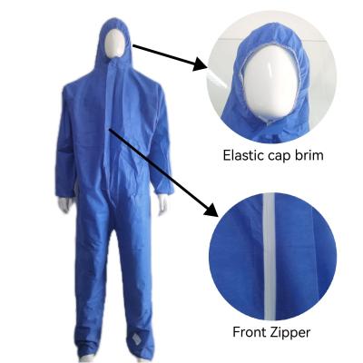 Cina SMS Protective Coverall con cappuccio elastico Nonwoven Isolation Overall Hazmat PPE Kit in vendita
