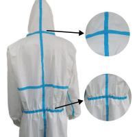 China Customized Request Type4/5/6 Isolation Coverall with Blue Strip and Hood Without Boot for sale