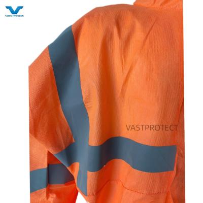 China USA Market Orange Disposable Coveralls with Reflective Tape and CE Type4/5/6 Certification for sale