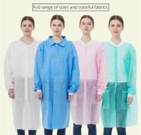 China White Blue Spunbounded Polypropylene PP Disposable Full Length Lab Coat with Pockets for sale