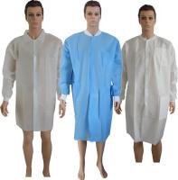 China White Blue Spunbounded Polypropylene PP Disposable Full Length Lab Coat with Pockets for sale
