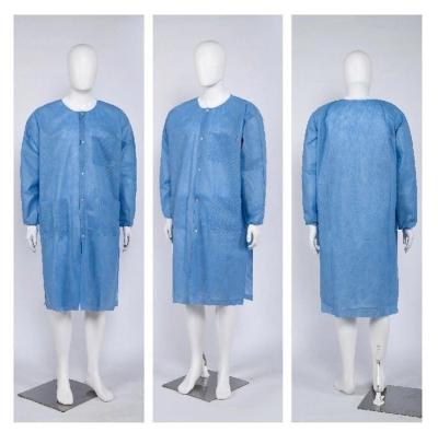 China Guarantee Period Two Years Nonwoven Surgical Medical Lab Coat with Knitted Wrist Cuffs and Collar for sale