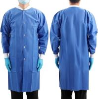 China Protective Polypropylene SMS Disposable Lab Coat Blue with Pockets for sale