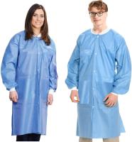 China Protective Polypropylene SMS Disposable Lab Coat Blue with Pockets for sale