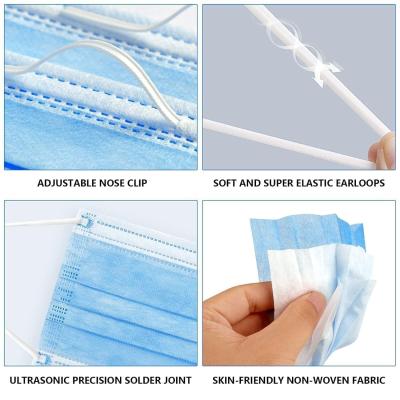 Cina Maschera protettiva chirurgica usa e getta morbida 3 strati con pinza per il naso Elastico Earloop in vendita