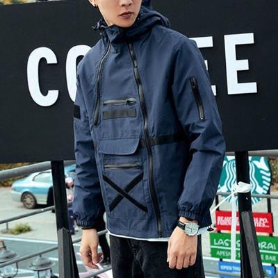 China Custom Nylon Blue Zipper Design Blank Plain Waterproof Windbreaker Jacket Men for sale