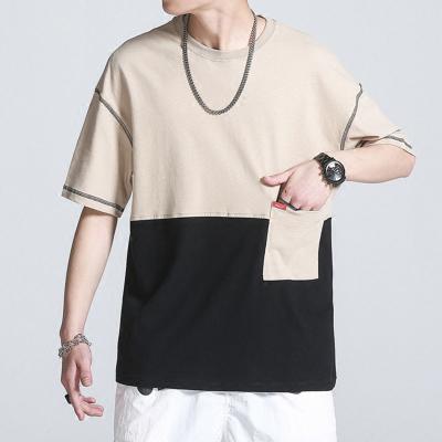 China Custom Color Block Two Tone Screen Print Pocket T-Shirt for sale