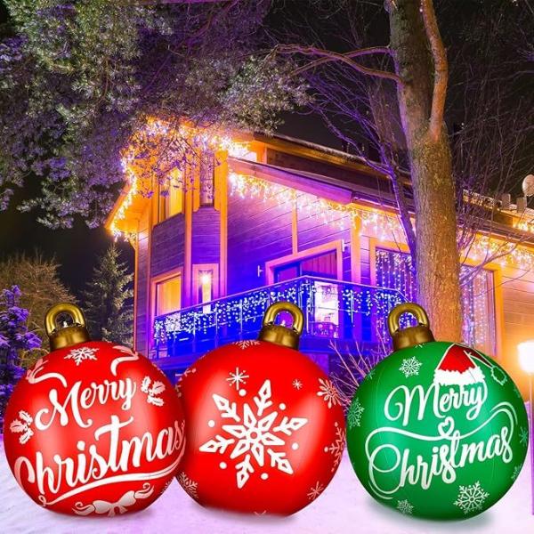 Quality 24-inch PVC inflatable Christmas ball, customizable in various patterns and sizes, Christmas courtyard porch decoration, Christmas tree hanging decoration, airtight design for easy folding for sale