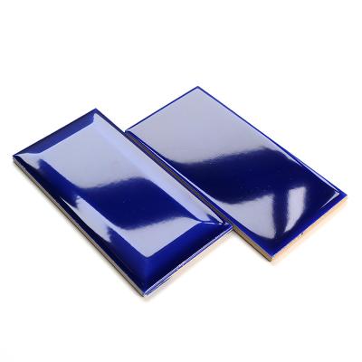China Treasure Blue Colorful Wall Tiles 75mm X 150mm Bevelled Edge 7mm Thickness for sale
